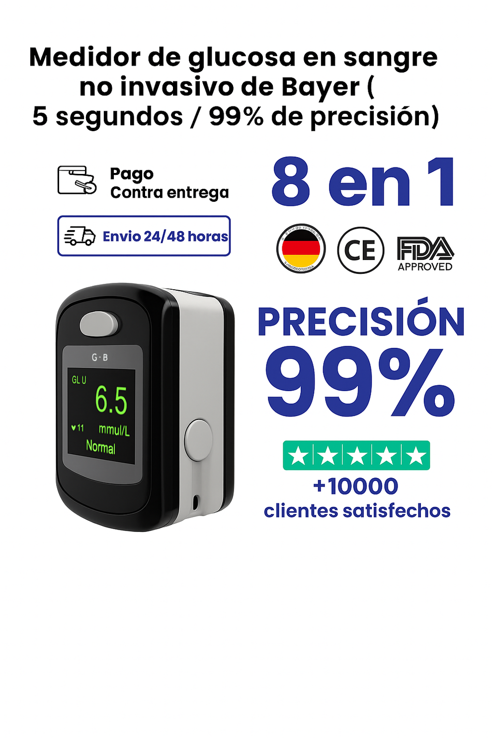 Medidor de glucosa en sangre no invasivo de Bayer 5 segundos / 99% de ...